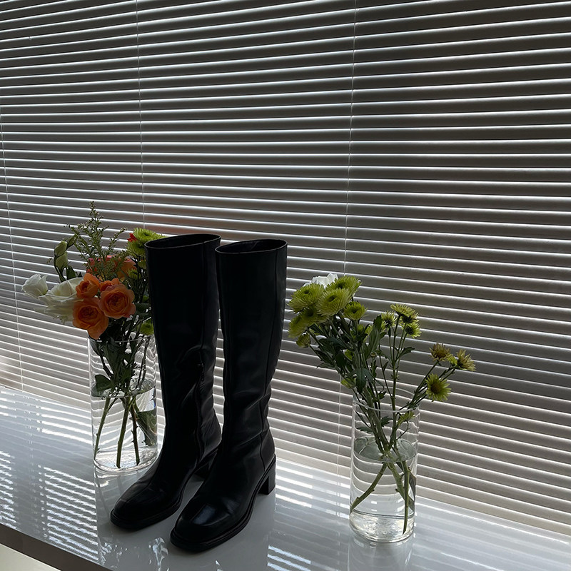 Chendan Damen Schwarze Ritterstiefel - Langschaftstiefel aus Pferdeleder