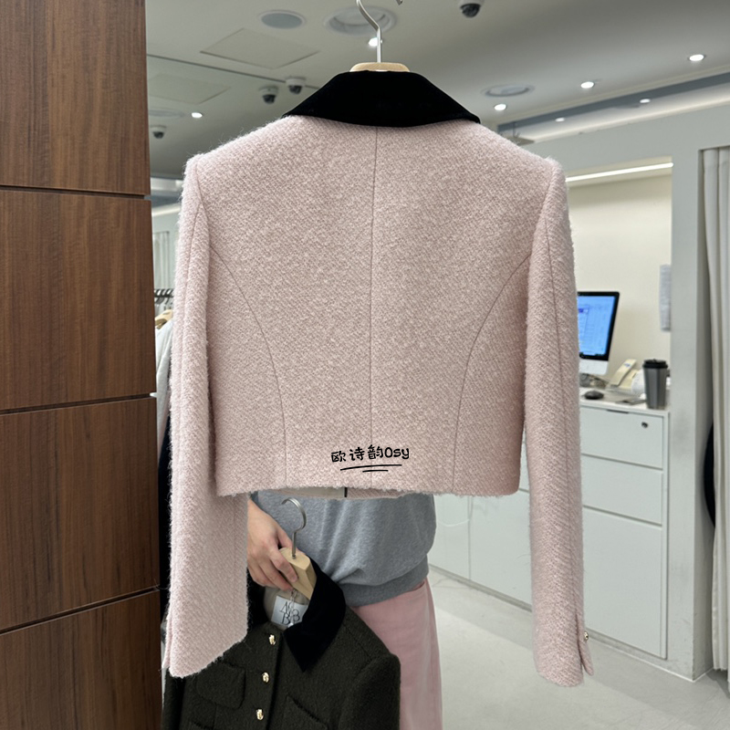 High-end short splicing small woolen coat for women 2023 autumn and winter new Korean style ...