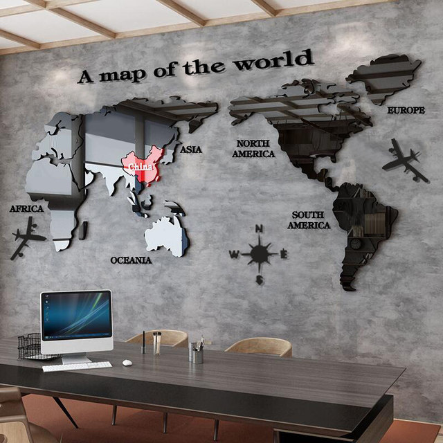 World map wall decoration English classroom layout decorative wall ...
