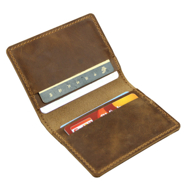 NARO crazy horse leather handmade card holder first layer cowhide coin ...