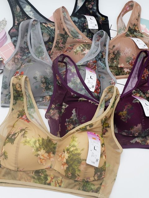 Foreign trade steel ring-free vest bra printed mesh breathable large ...