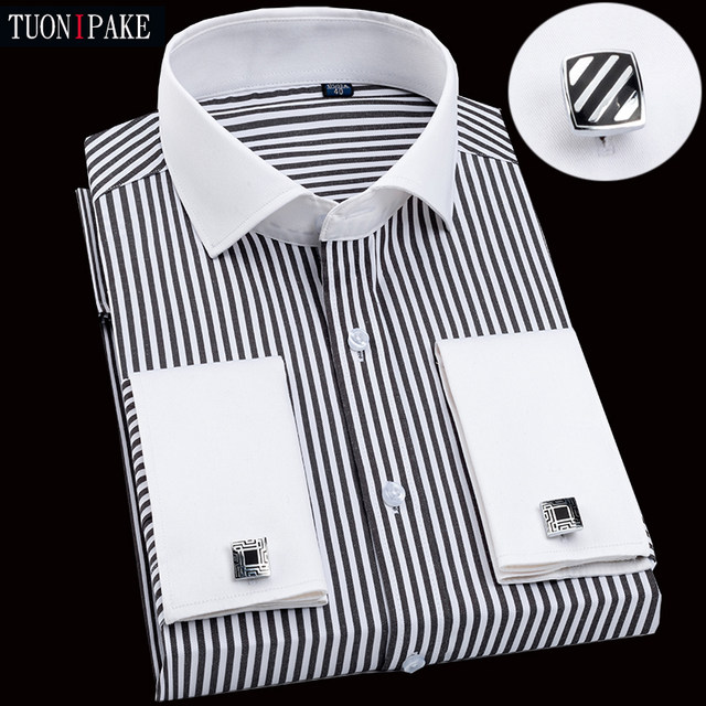 Men's French cufflinks shirt Men's long -sleeved spring alien collars ...