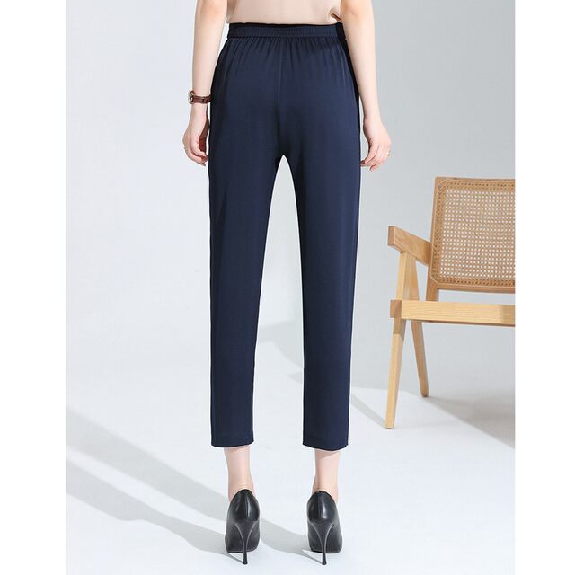 Summer Mulberry Silk Pencil Pants with Elastic Waist, Pure Color ...