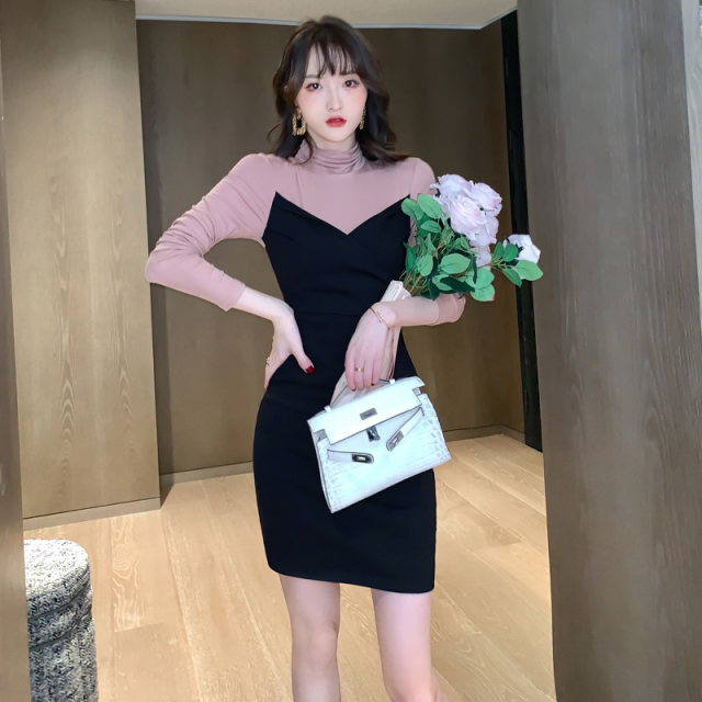 Inner wrap body goddess style fake two-piece bottoming dress, early ...