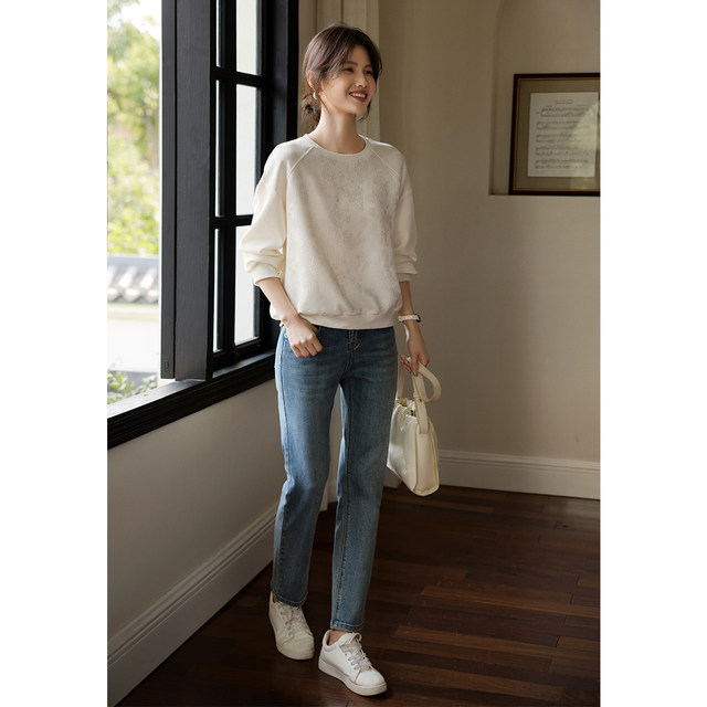 XWI XWI Xinwei satin jacquard stitching texture sweatshirt women's ...