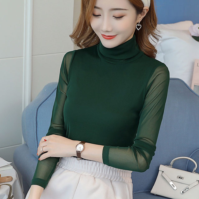 Spring and autumn installation new high -necked lace shirt slim small ...