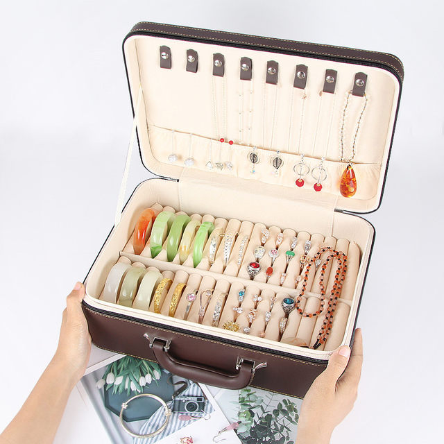 High-end leather velvet bracelet box 36-position large capacity jade ...