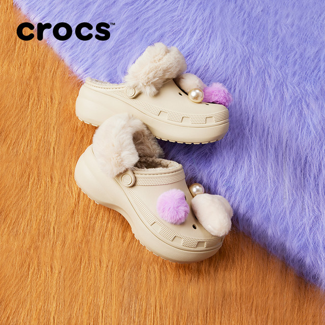 Crocs warm cotton clogs Crocs classic cloud heart decorated winter warm ...