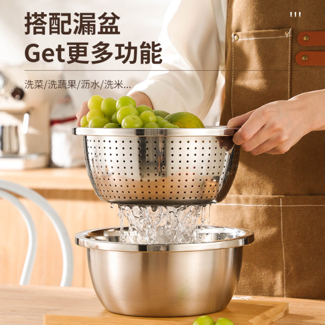 Extra thick 304 stainless steel basin household soup basin kitchen egg ...