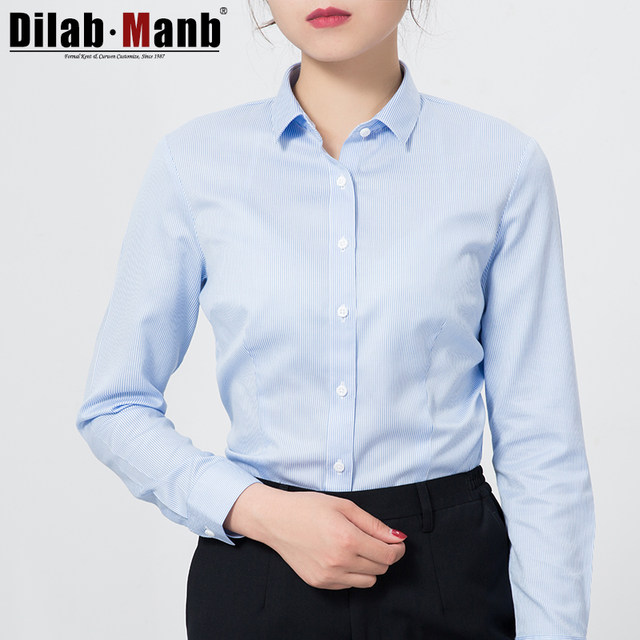 Dimeng striped shirt women's long-sleeved pure cotton no-iron ...
