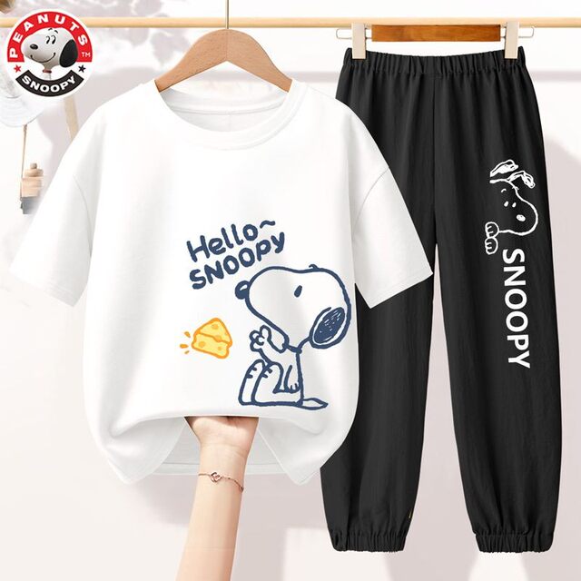 Snoopy boys summer suit 2025 new handsome trendy children's pure cotton ...