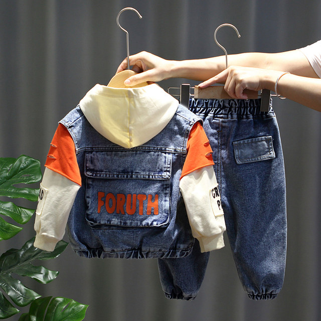 Boys Autumn Clothing Set 2024 New Spring Children's Clothing Denim Vest ...