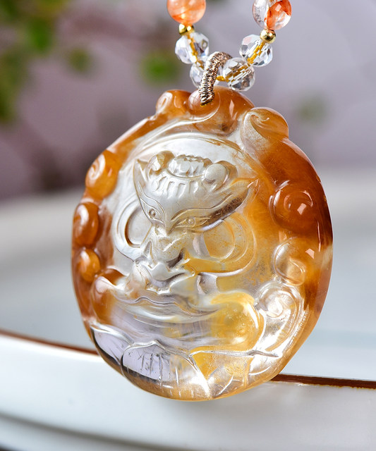 New spot natural yellow rabbit fur nine-tailed fox pendant exquisite ...