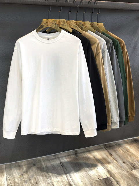 High -end heavy combed pure cotton with long -sleeved T -shirt men's ...