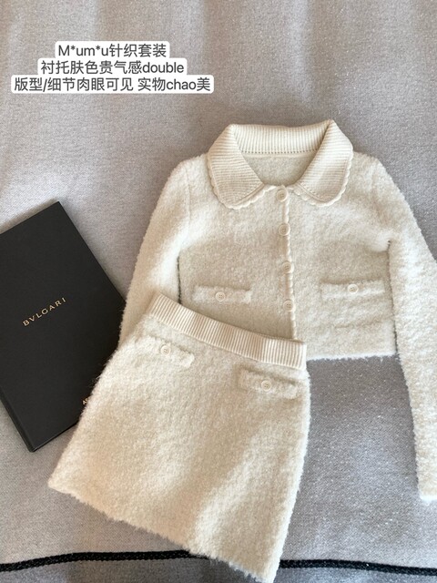 White small fragrant style wool knitted suit for women, winter style ...