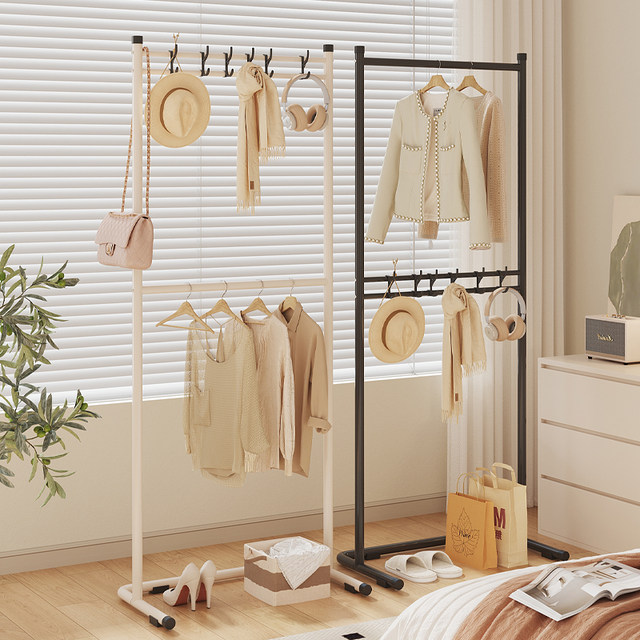 Double-layer coat rack clothes rack floor-standing bedroom clothes rack ...