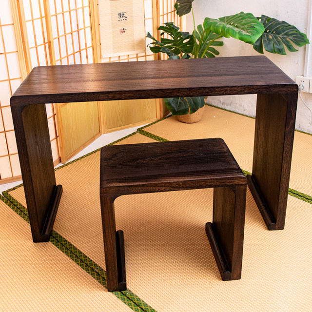 Solid wood mortise and tenon integral guqin table and stool antique tea ...