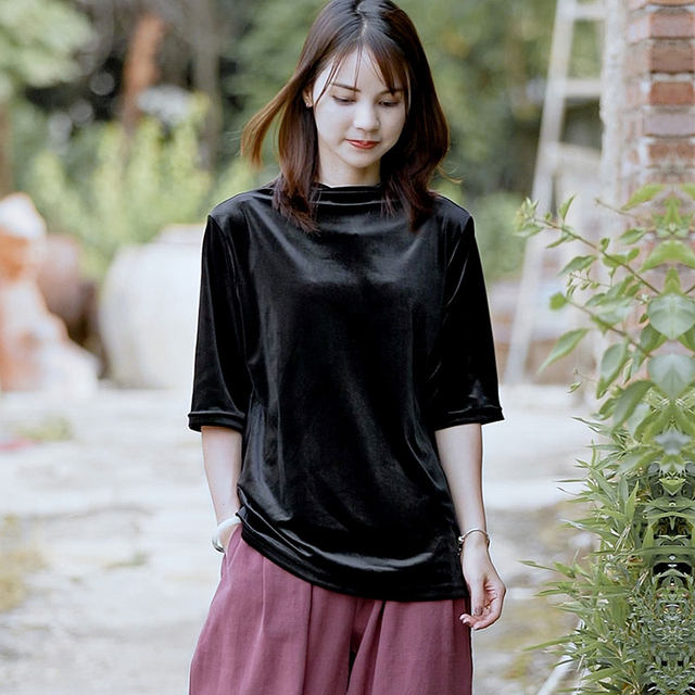 Gold velvet women's tops, autumn fashion, noble and foreign styles ...