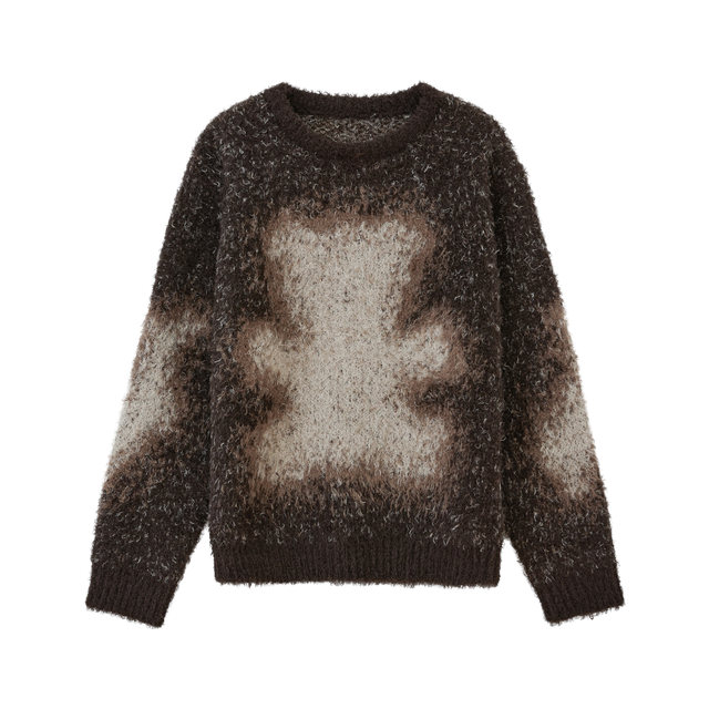 Physics boy silhouette bear smudged pullover fun bear pattern jacquard ...