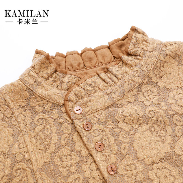 Camillan French retro high-waist lace crochet flocking dress women's ...