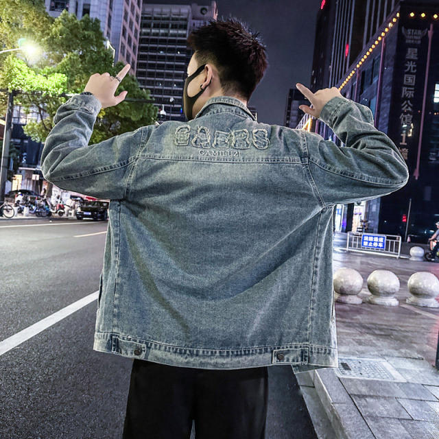 2024 Autumn New Lapel Denim Jacket Male Student Blue Denim Jacket Gown ...