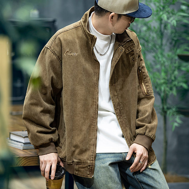 Autumn stand collar work jacket men's trendy brand retro large size ...