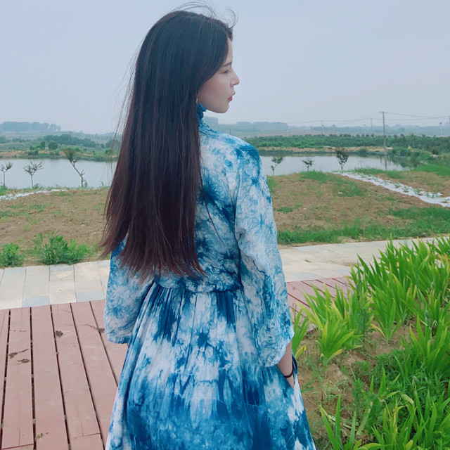 Yiche tie-dye original design handmade plant blue-dyed pure cotton ...