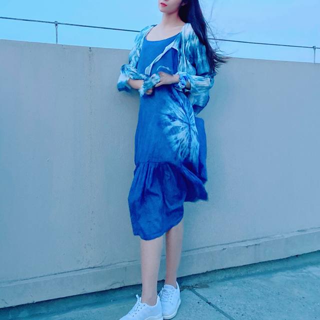 Yiche tie-dye original design handmade plant blue dyeing Zen streamers ...