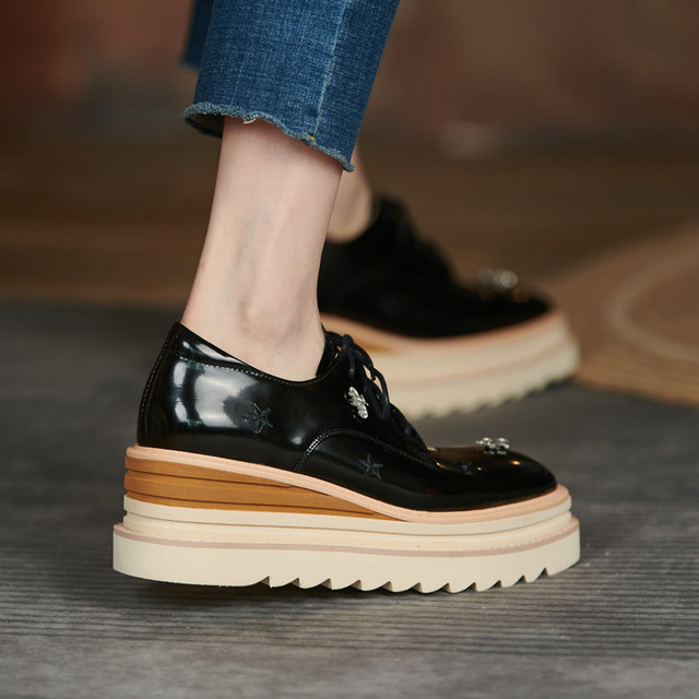 Rhinestone Square Toe Platform Shoes Women's Thick Sole 2024 Spring and ...