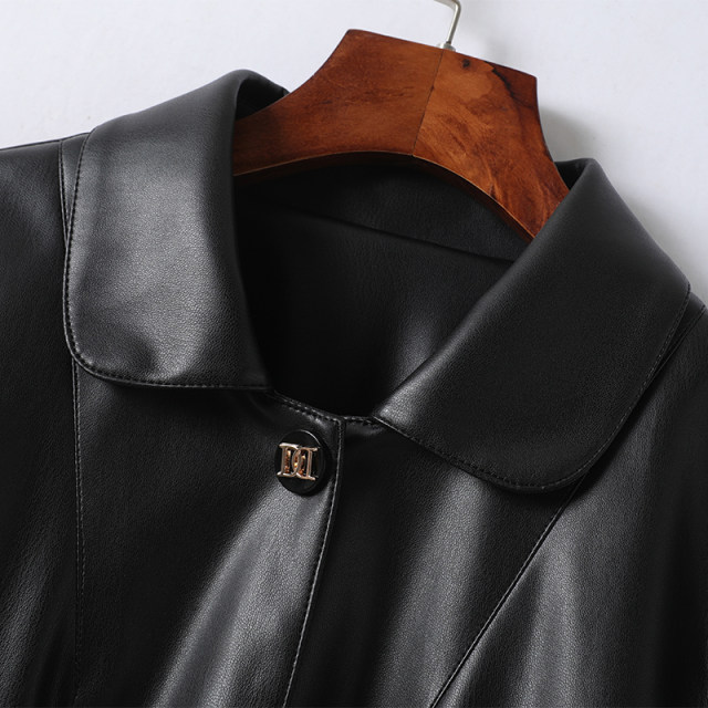 Sheepskin women's short lapel black Korean leather jacket Haining ...