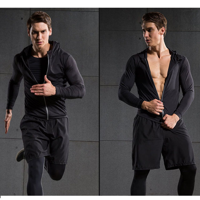 Long-sleeved fitness clothes for men, quick-drying sun protection running tops, training clothes ...