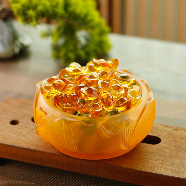Glazed lotus leaf cornucopia treasure jar home living room shop desktop ...
