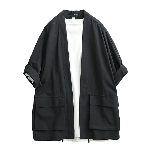 Summer Japanese retro minimalist style loose loose shoulder robe collar ...