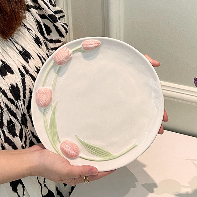 INS cream color tulip retro French ceramic dishes breakfast bowl bowl ...