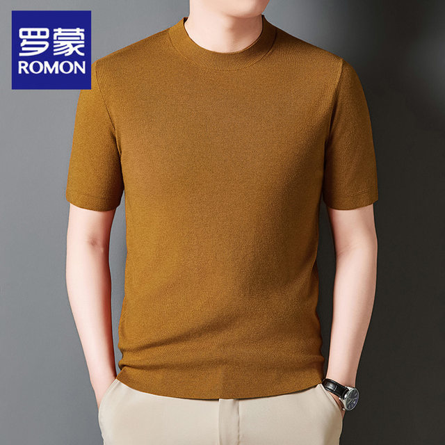Romon round neck knitted short-sleeved t-shirt for men spring and ...
