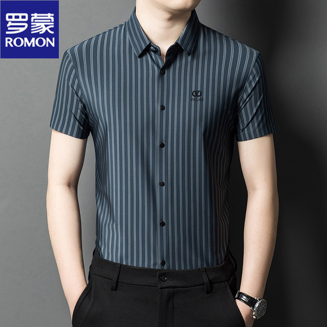 Luo Meng Men's Short-Sleeved Shirt 2024 Summer New Cool High-Elastic No ...