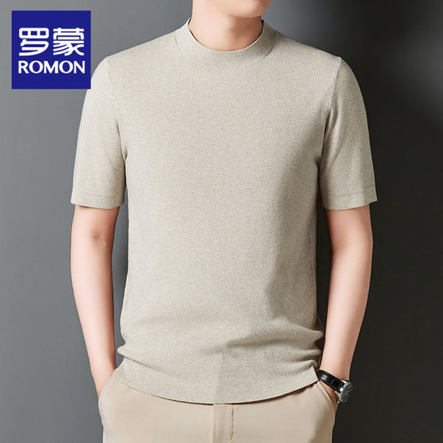Romon round neck knitted short-sleeved t-shirt for men spring and ...
