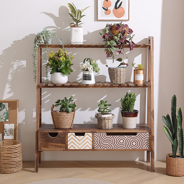 Pastoral solid wood hanging orchid flower rack balcony storage rack ...