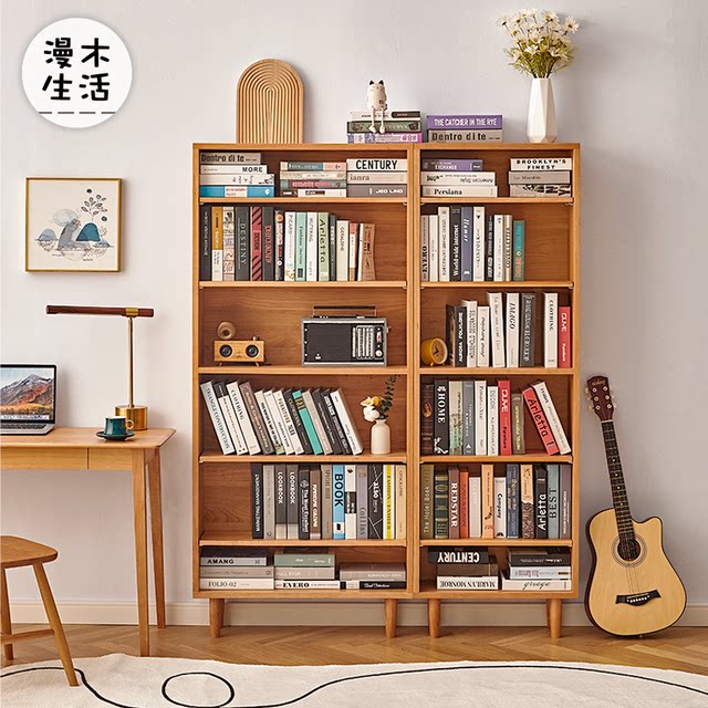 Nordic solid wood bookshelf Japanese simple cherry wood bookcase ...