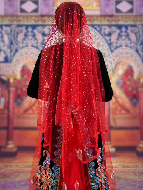 Xinjiang ethnic special flower hat veil ethnic style square dance ...