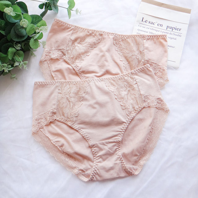 Simple basic cotton triangle hip-covering underwear, mid-waist lace ...