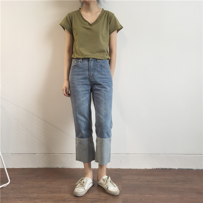 Spring and summer new chic niche design sense curling V-neck short ...