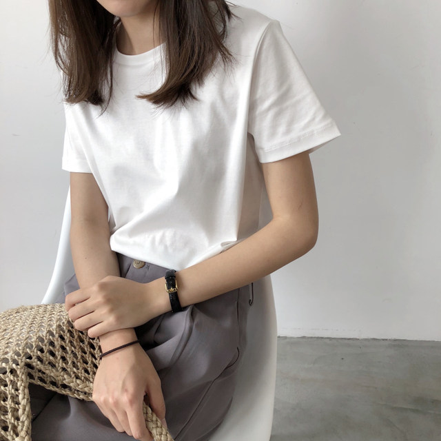 White t-shirt women's summer cotton short-sleeved self-cultivation pure ...