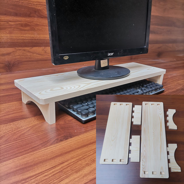Monitor elevated solid wood base desktop computer desk storage rack ...