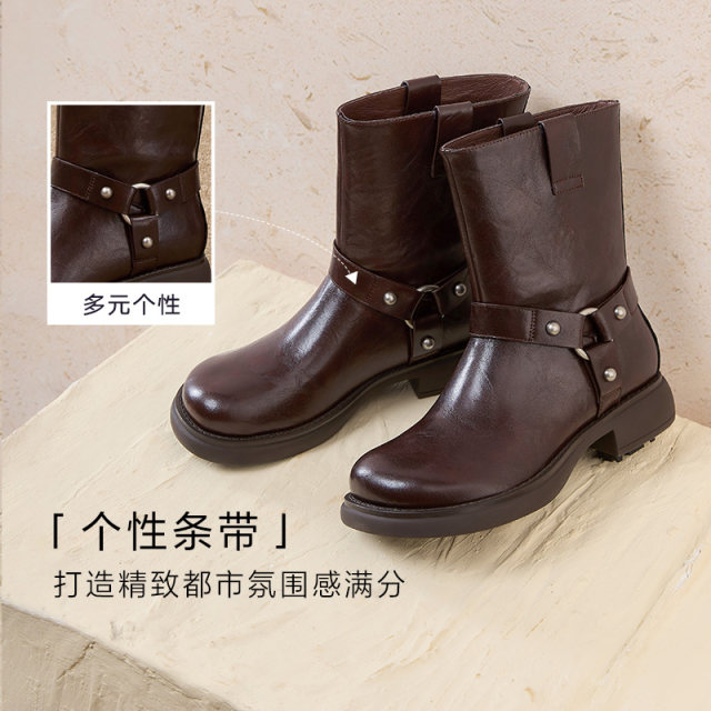 Bestu 2024 new winter trendy and cool buckle knight boots high boots ...