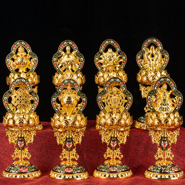 Tibetan eight auspicious ornaments Tantric large size Nepalese hand ...