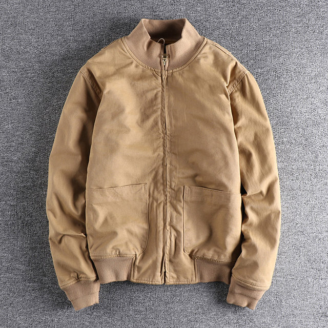 European and American solid color retro khaki stand collar men's jacket ...