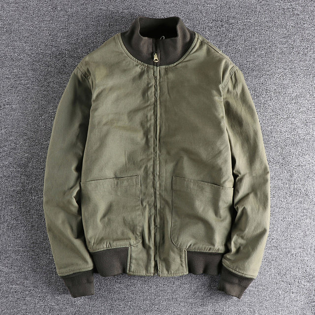 European and American solid color retro khaki stand collar men's jacket ...