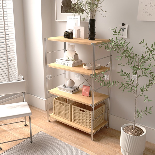 Shelves floor-standing log style Japanese-style storage shelves multi ...