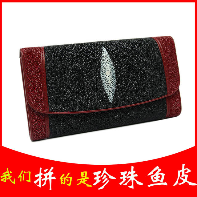 Counter genuine women's long pearl fish skin wallet wallet genuine ...